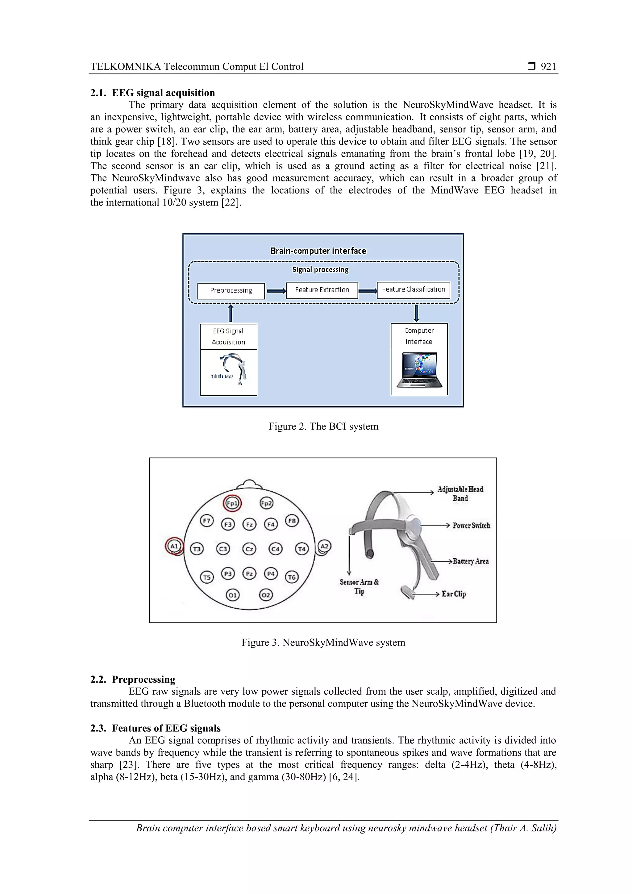 Brain computer interface based smart keyboard using neurosky mindwave headset | PDF