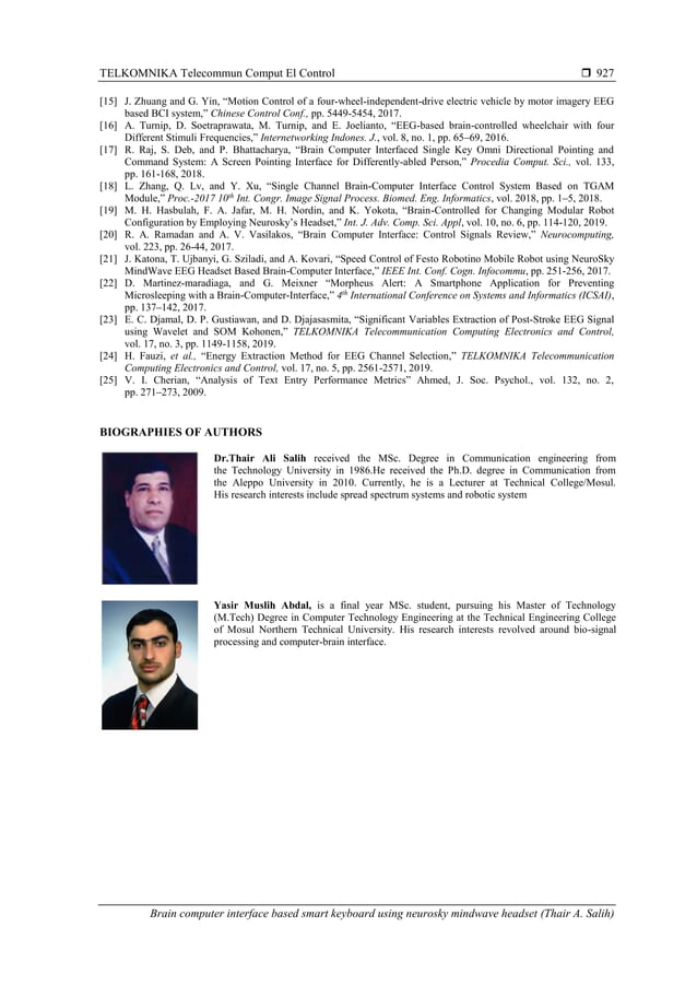 Brain computer interface based smart keyboard using neurosky mindwave headset | PDF