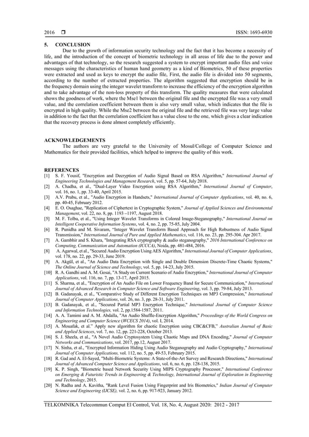 Encrypting An Audio File Based On Integer Wavelet Transform And Hand