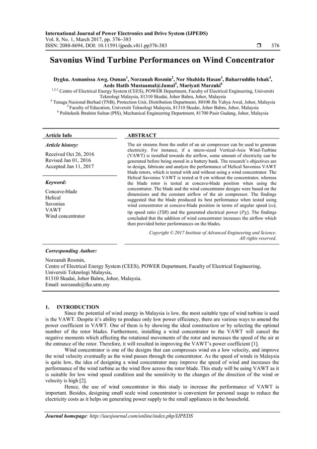 Savonius Wind Turbine Performances on Wind Concentrator | PDF