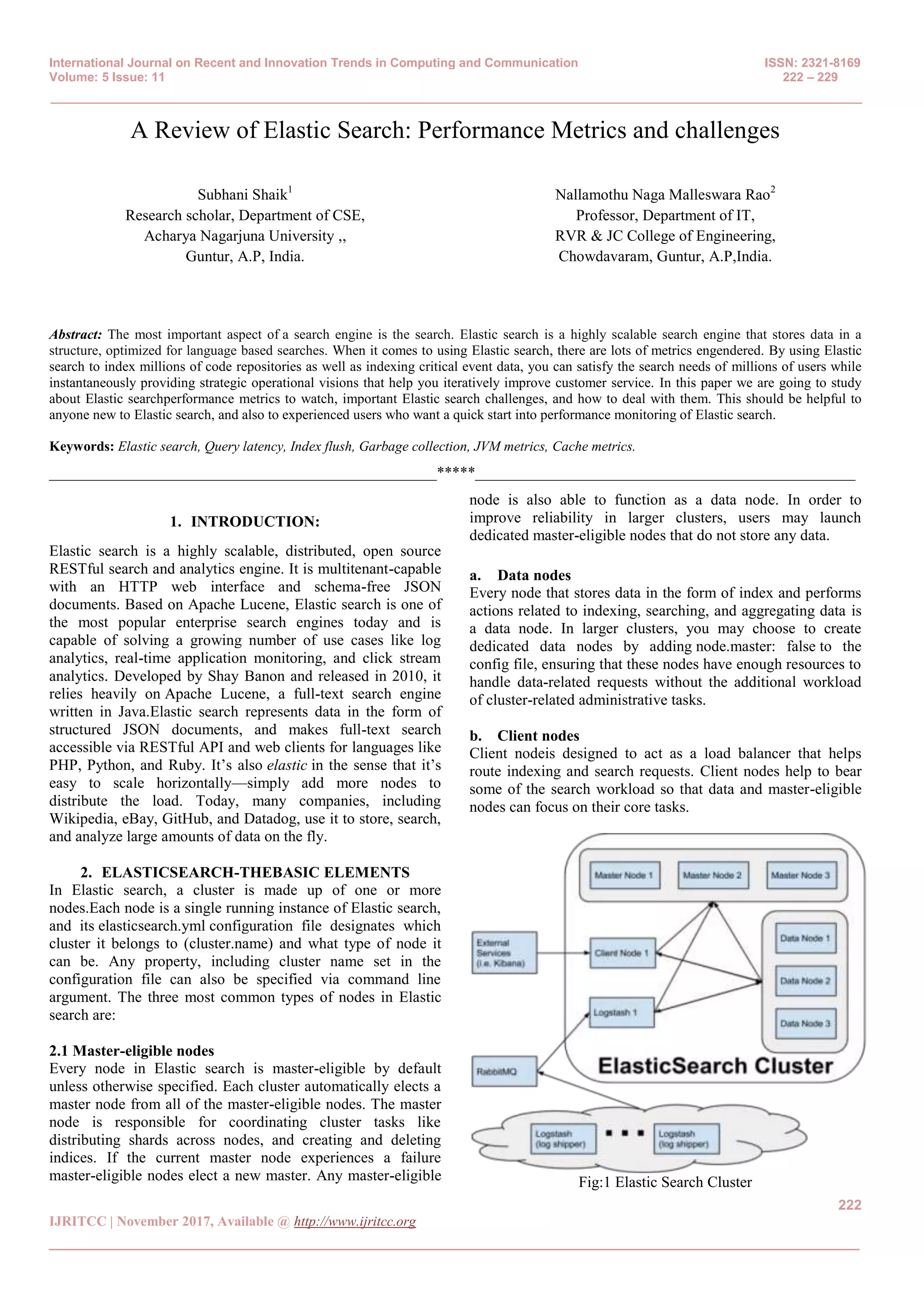 A Review of Elastic Search: Performance Metrics and challenges | PDF