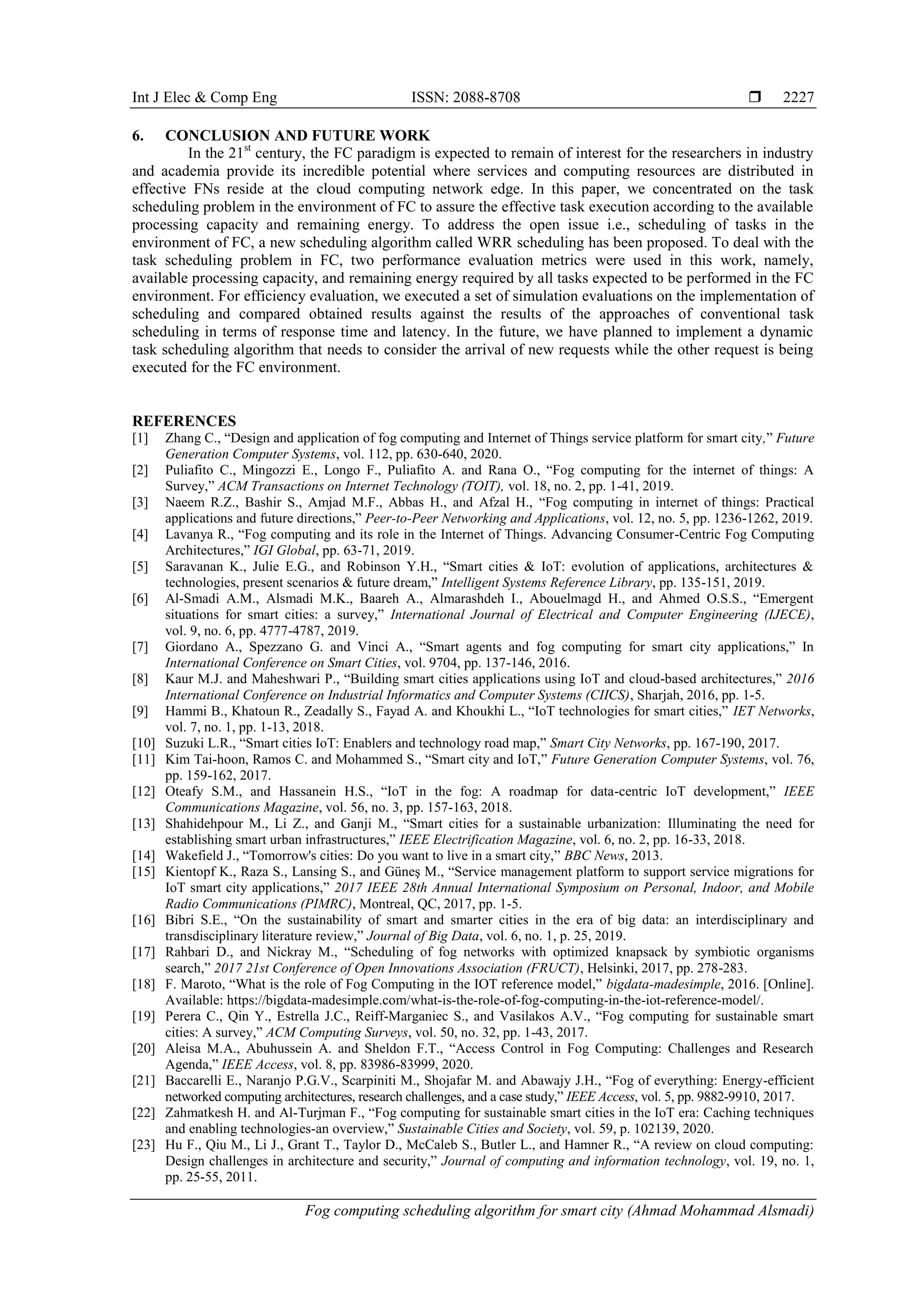 Fog computing scheduling algorithm for smart city | PDF