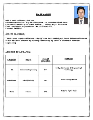 Resume (Umar AKbar) | PDF