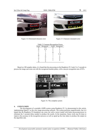 Development of portable automatic number plate recognition (ANPR) system on Raspberry Pi | PDF