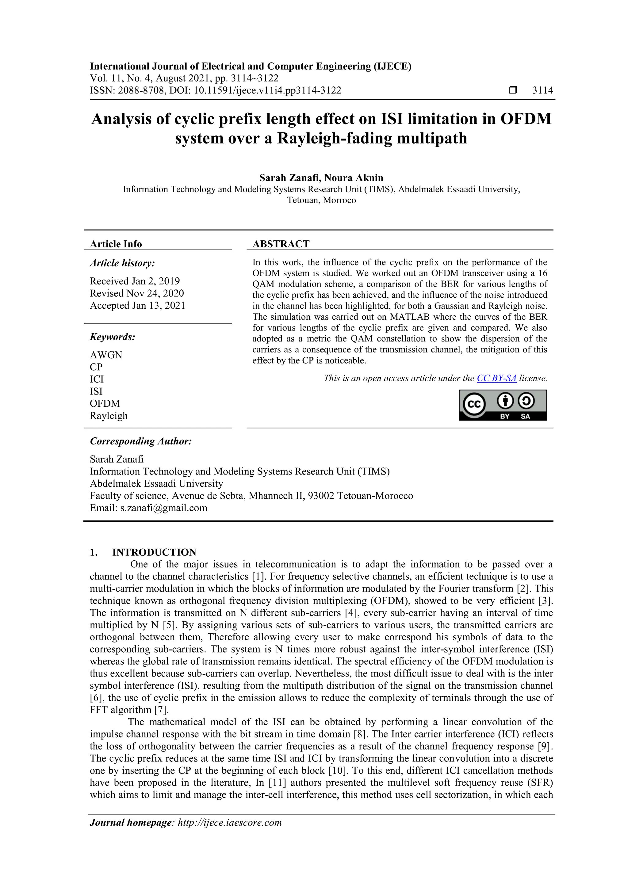Analysis of cyclic prefix length effect on ISI limitation in OFDM ...