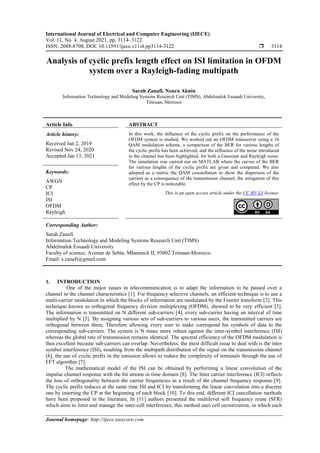 Analysis of cyclic prefix length effect on ISI limitation in OFDM system over a Rayleigh-fading ...