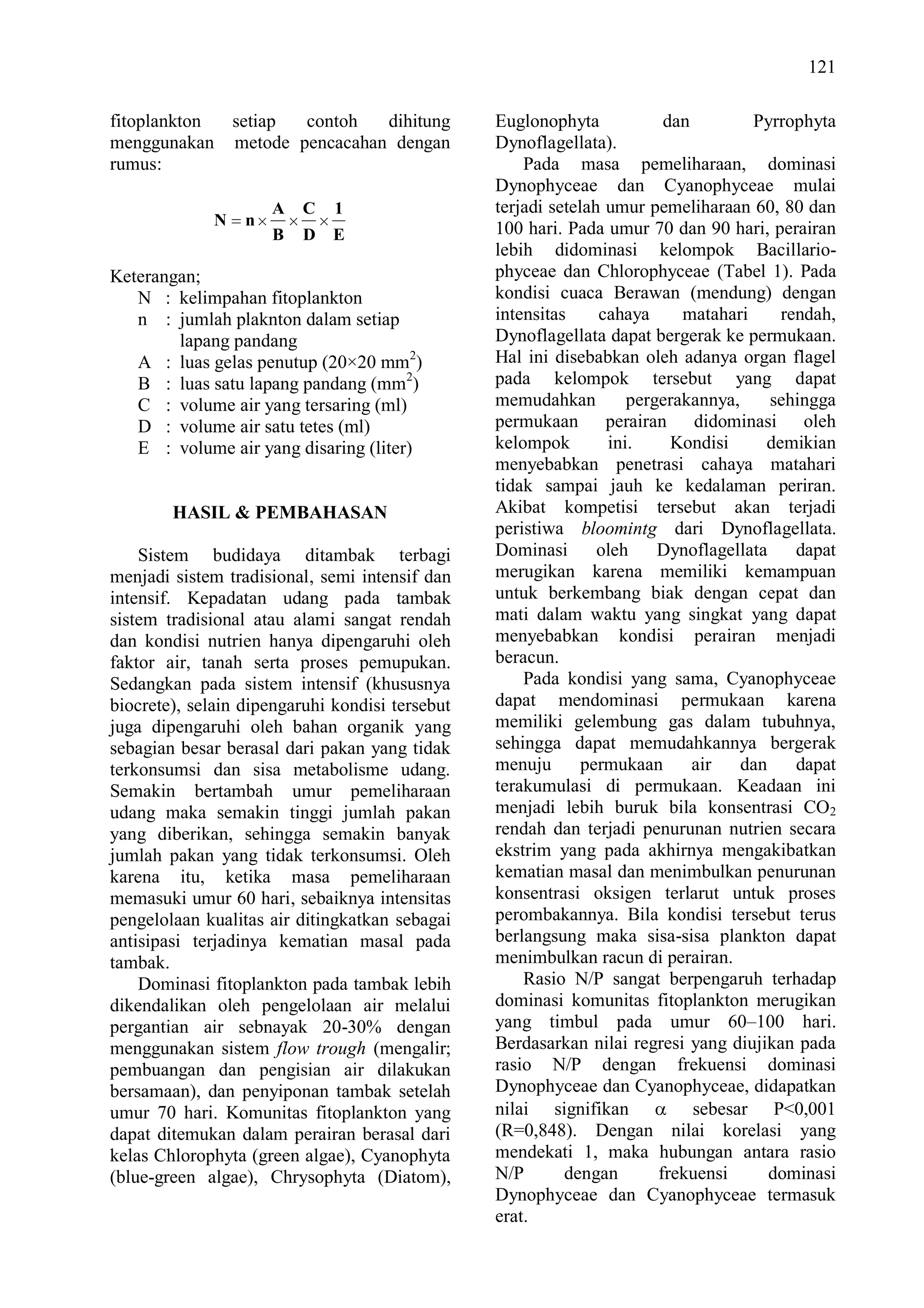 HUBUNGAN KOMUNITAS FITOPLANKTON DENGAN PRODUKTIVITAS UDANG VANAME (Litopenaeus vannamei) DI ...
