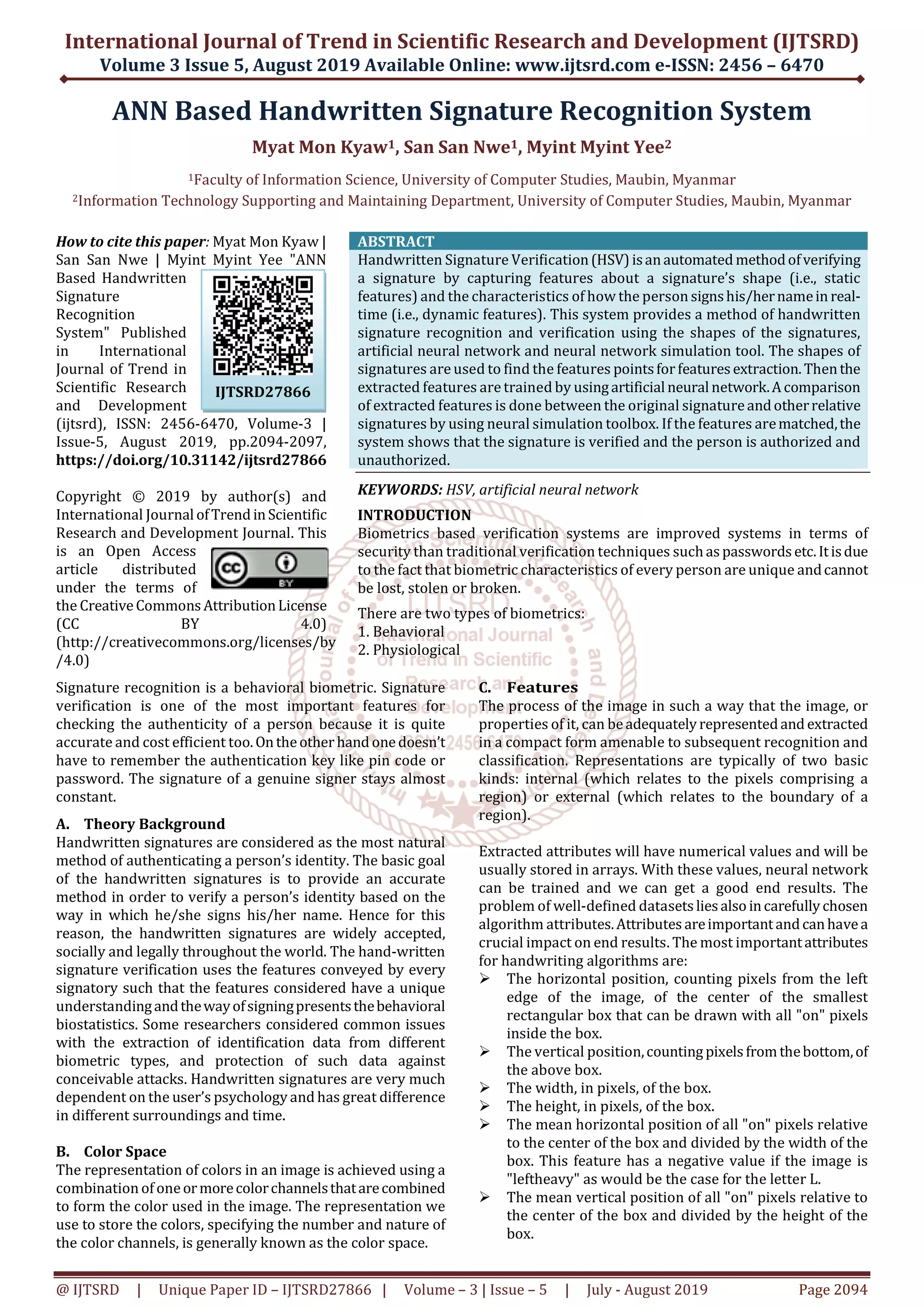 ANN Based Handwritten Signature Recognition System | PDF