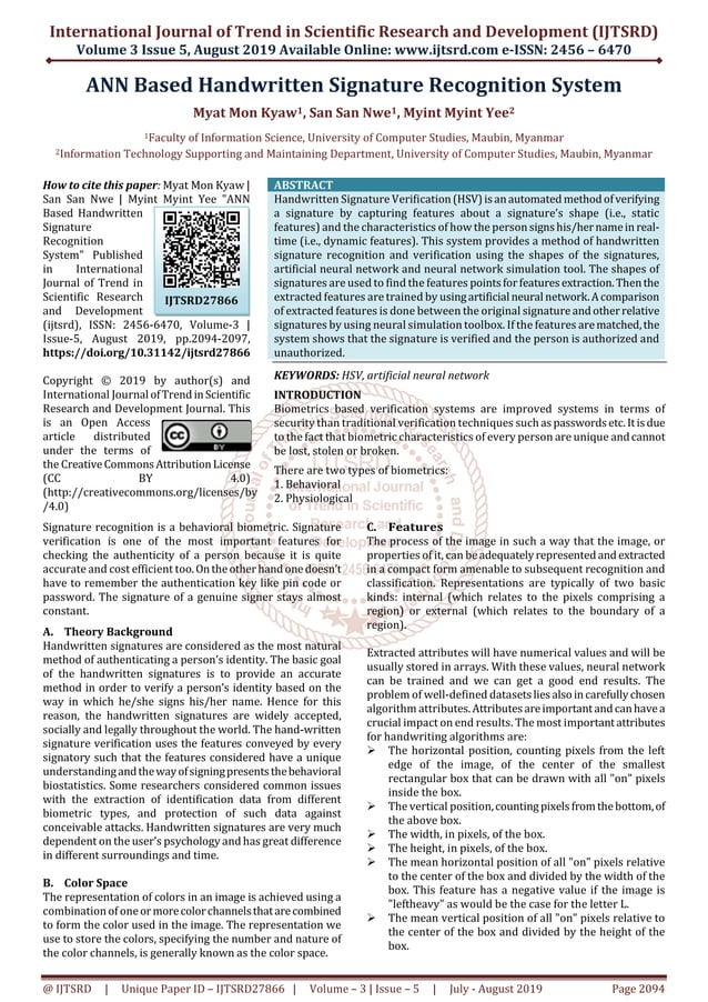 ANN Based Handwritten Signature Recognition System | PDF