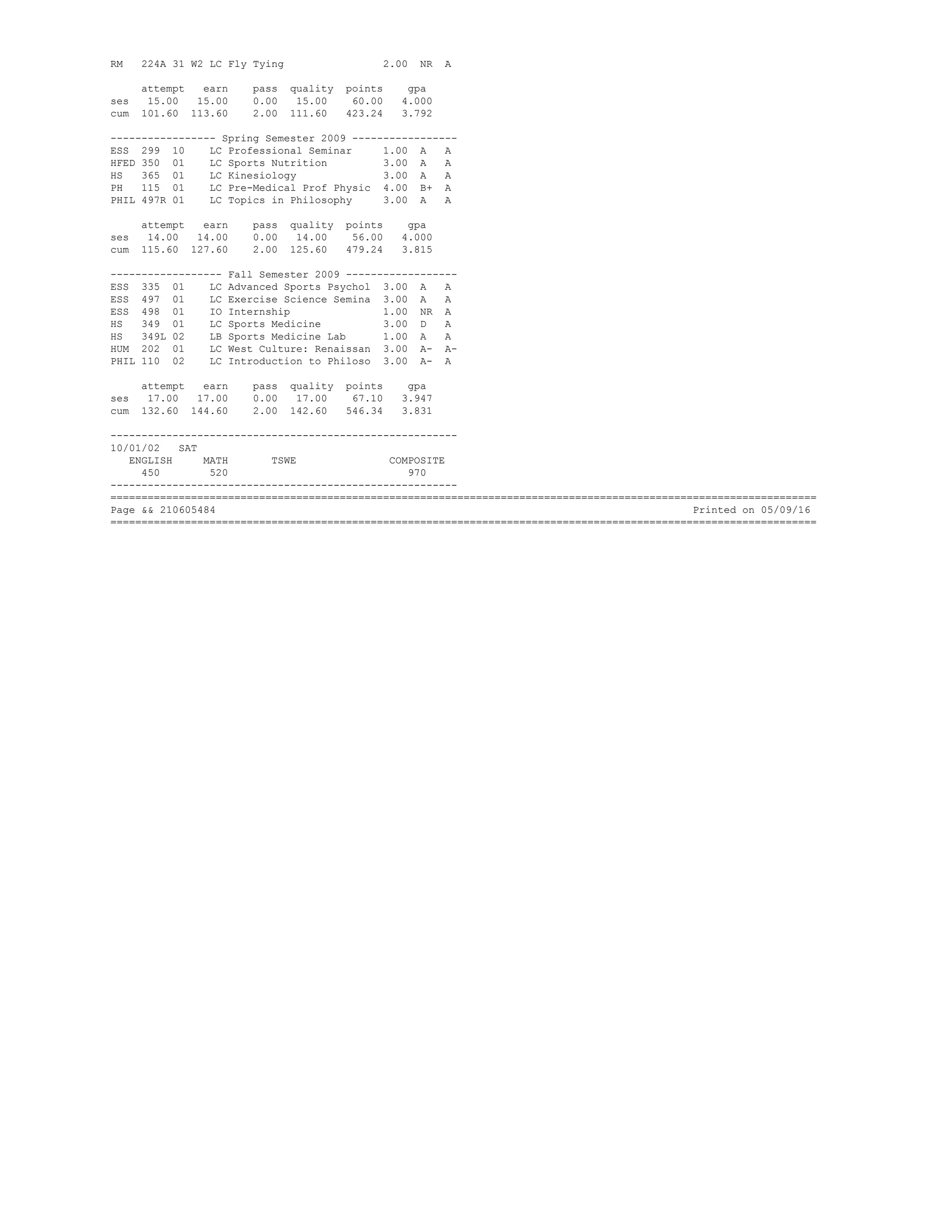 BYU Transcript | PDF