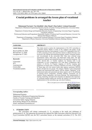 Crucial problems in arranged the lesson plan of vocational teacher | PDF