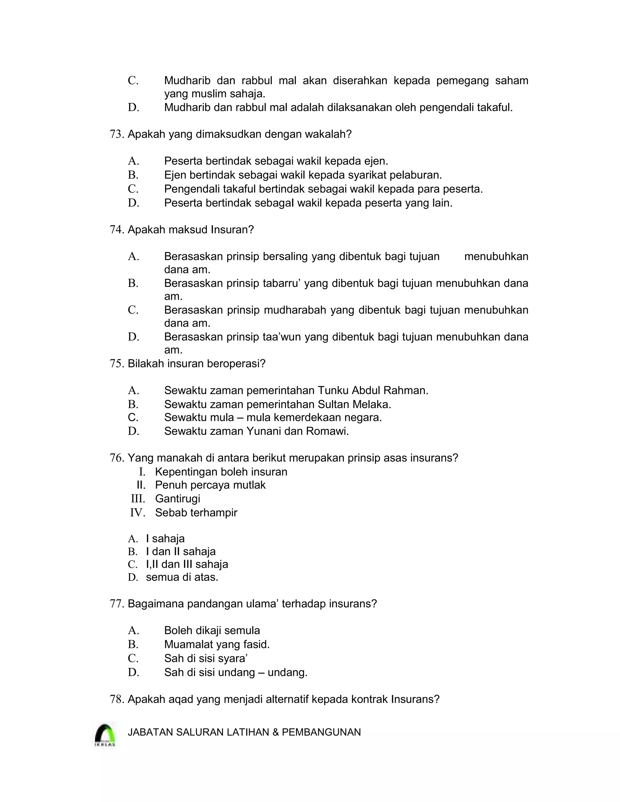 40220723 takaful-sample-exam-questions | PDF