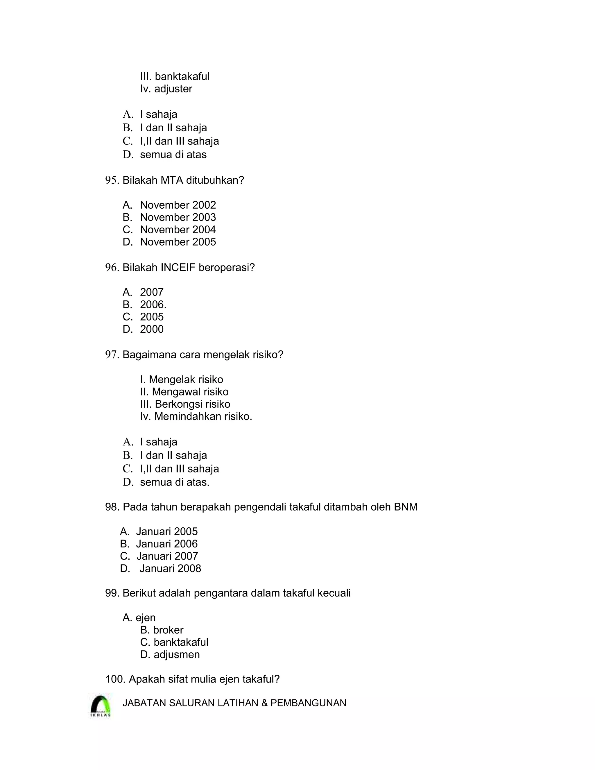 40220723 takaful-sample-exam-questions | PDF