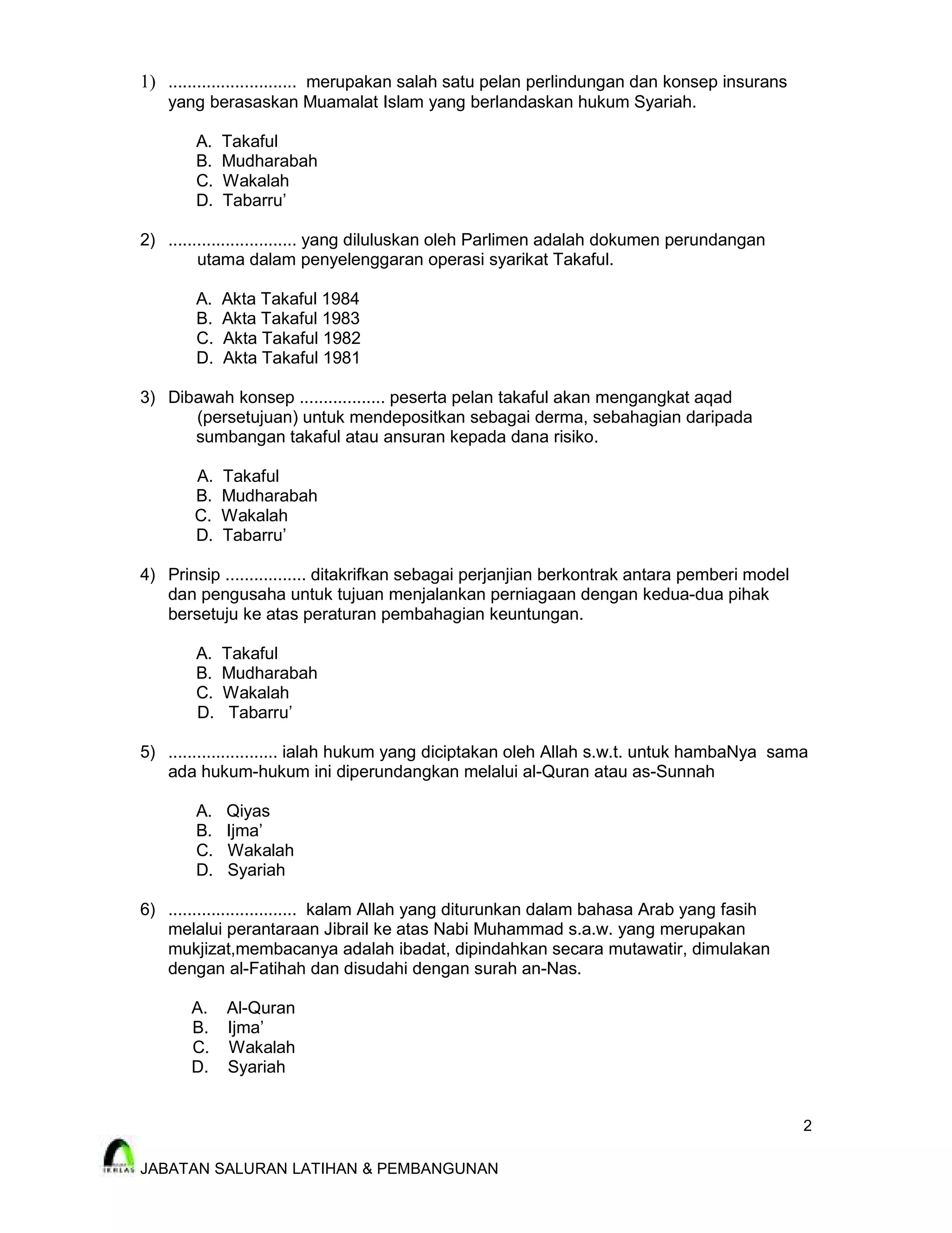 40220723 takaful-sample-exam-questions | PDF