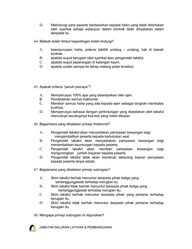 40220723 takaful-sample-exam-questions | PDF