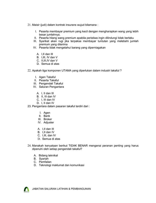 40220723 takaful-sample-exam-questions | PDF