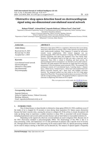 Obstructive sleep apnea detection based on electrocardiogram signal ...