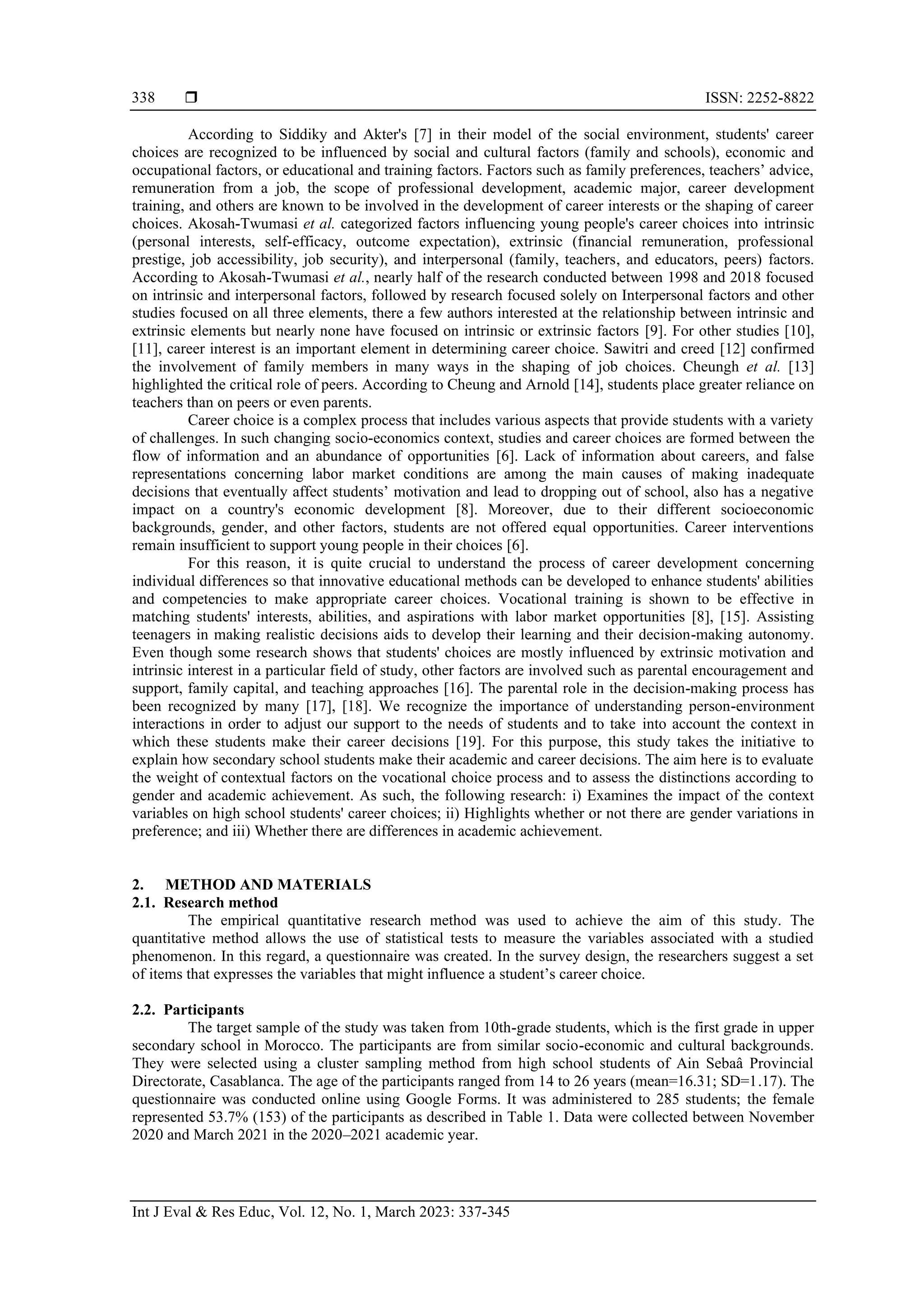 Factors affecting students’ career choices in Morocco | PDF