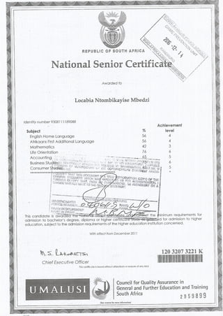 Matric certificate | PDF