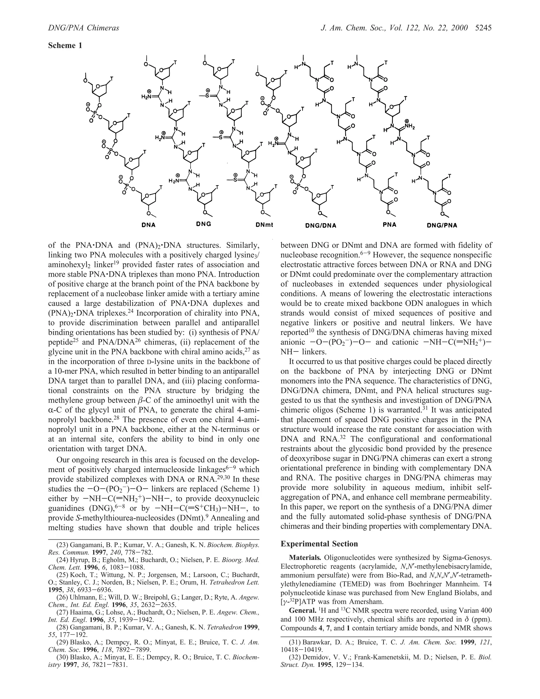 JACS 2000 122(22)5244-5250. Deoxynucleic Guanidine and Peptide Nucleic Acid Chimeras- Synthesis ...