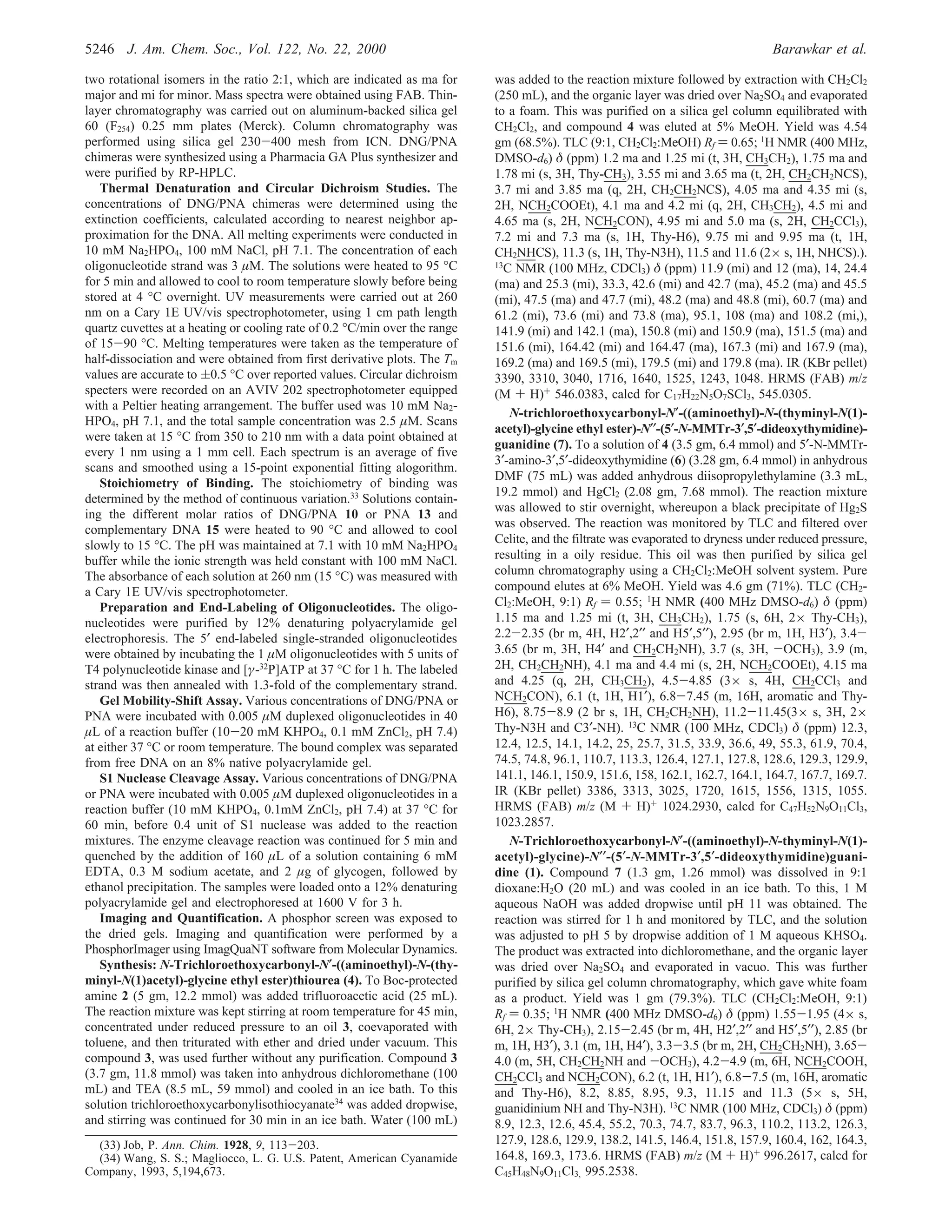 JACS 2000 122(22)5244-5250. Deoxynucleic Guanidine and Peptide Nucleic ...