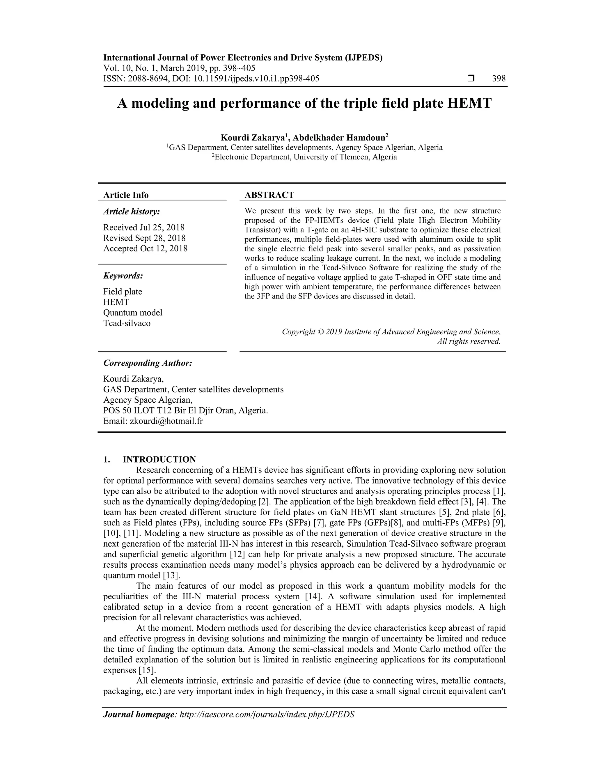 A modeling and performance of the triple field plate HEMT | PDF
