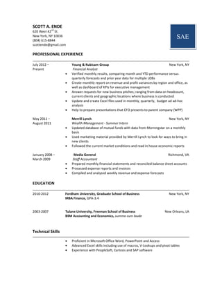 Scott Ende's Resume | PDF | Financial Industry | Industries