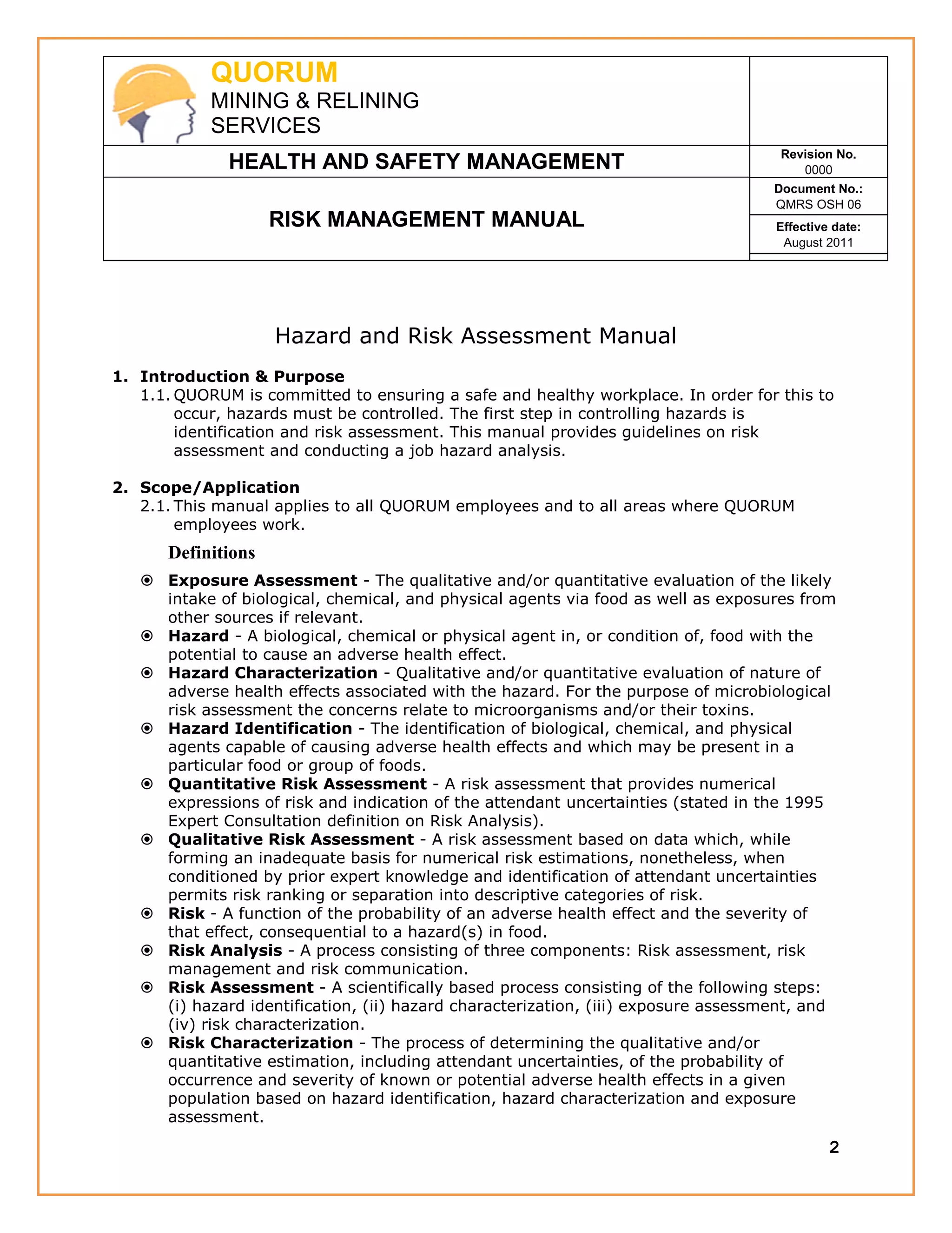 QMRS OSH 06 RISK MANUAL | PDF