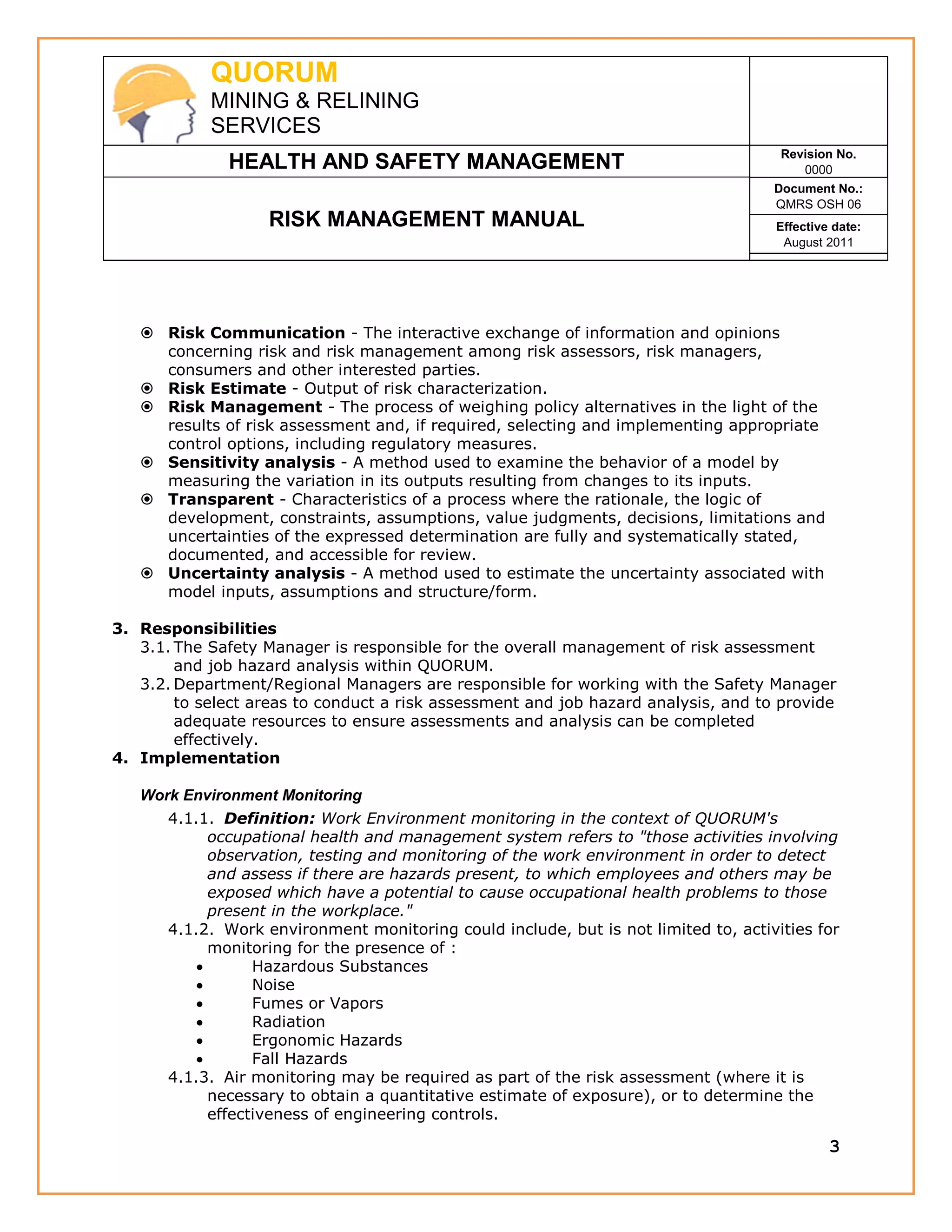 QMRS OSH 06 RISK MANUAL | PDF