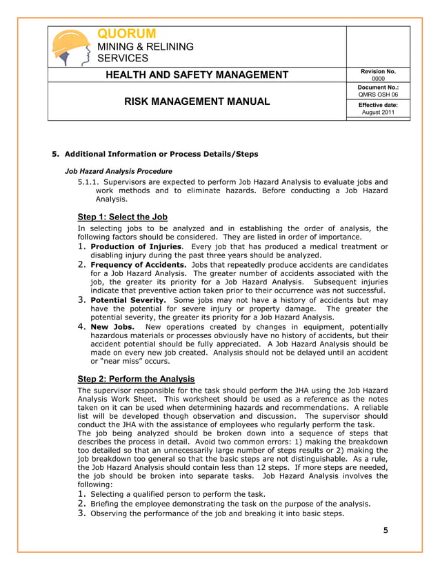 QMRS OSH 06 RISK MANUAL | PDF