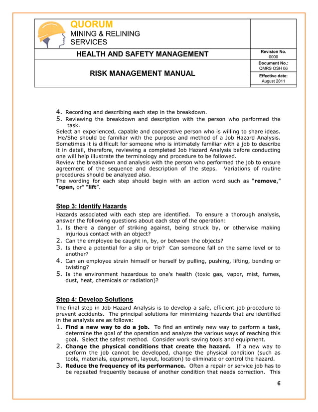 QMRS OSH 06 RISK MANUAL | PDF
