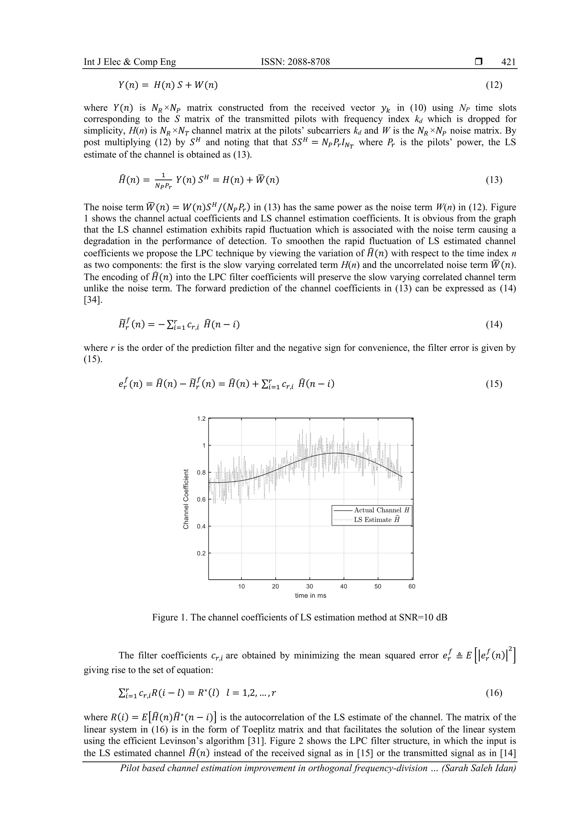 Pilot based channel estimation improvement in orthogonal frequency-division multiplexing systems ...