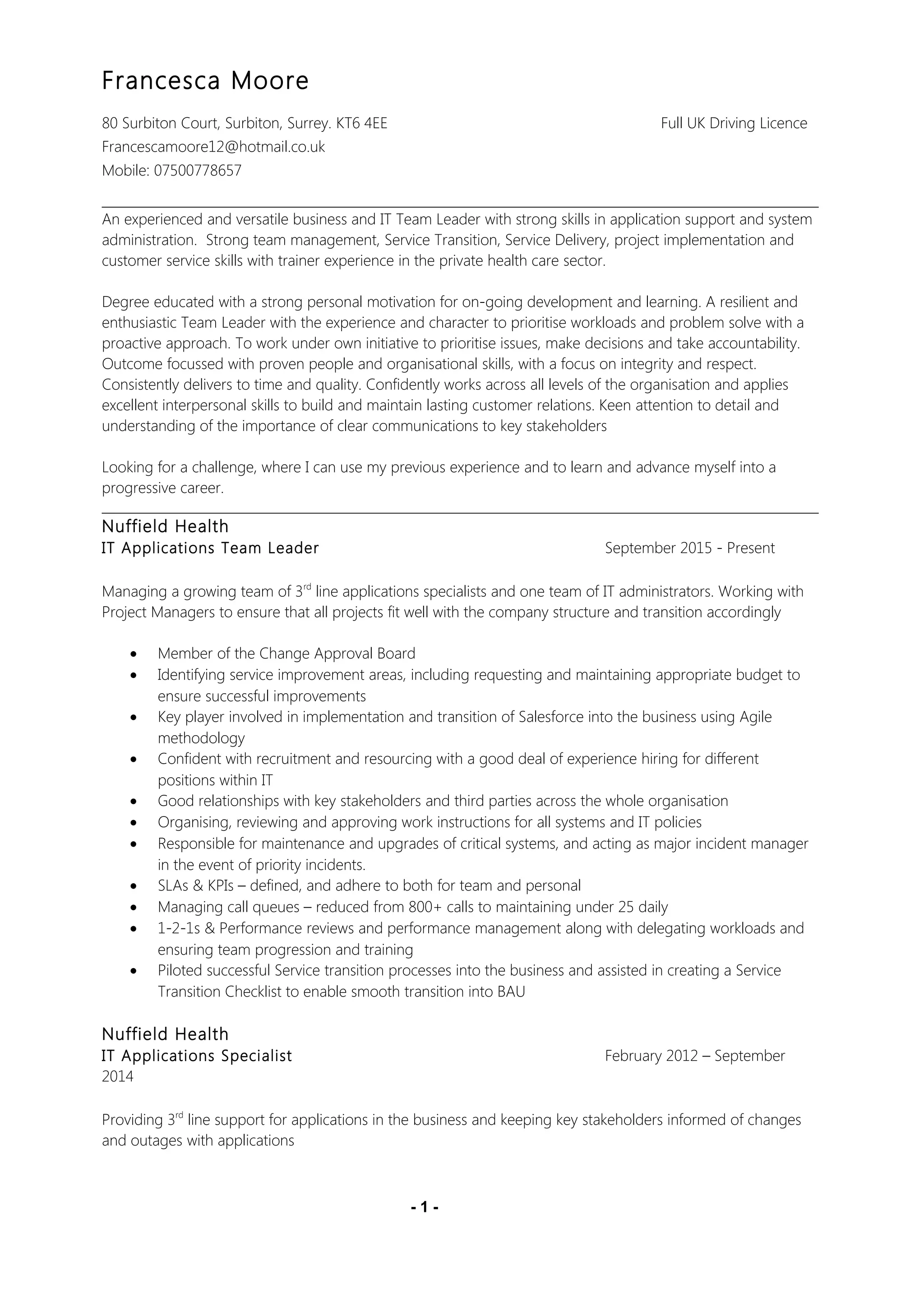 Francesca Moore CV 2015 | DOC