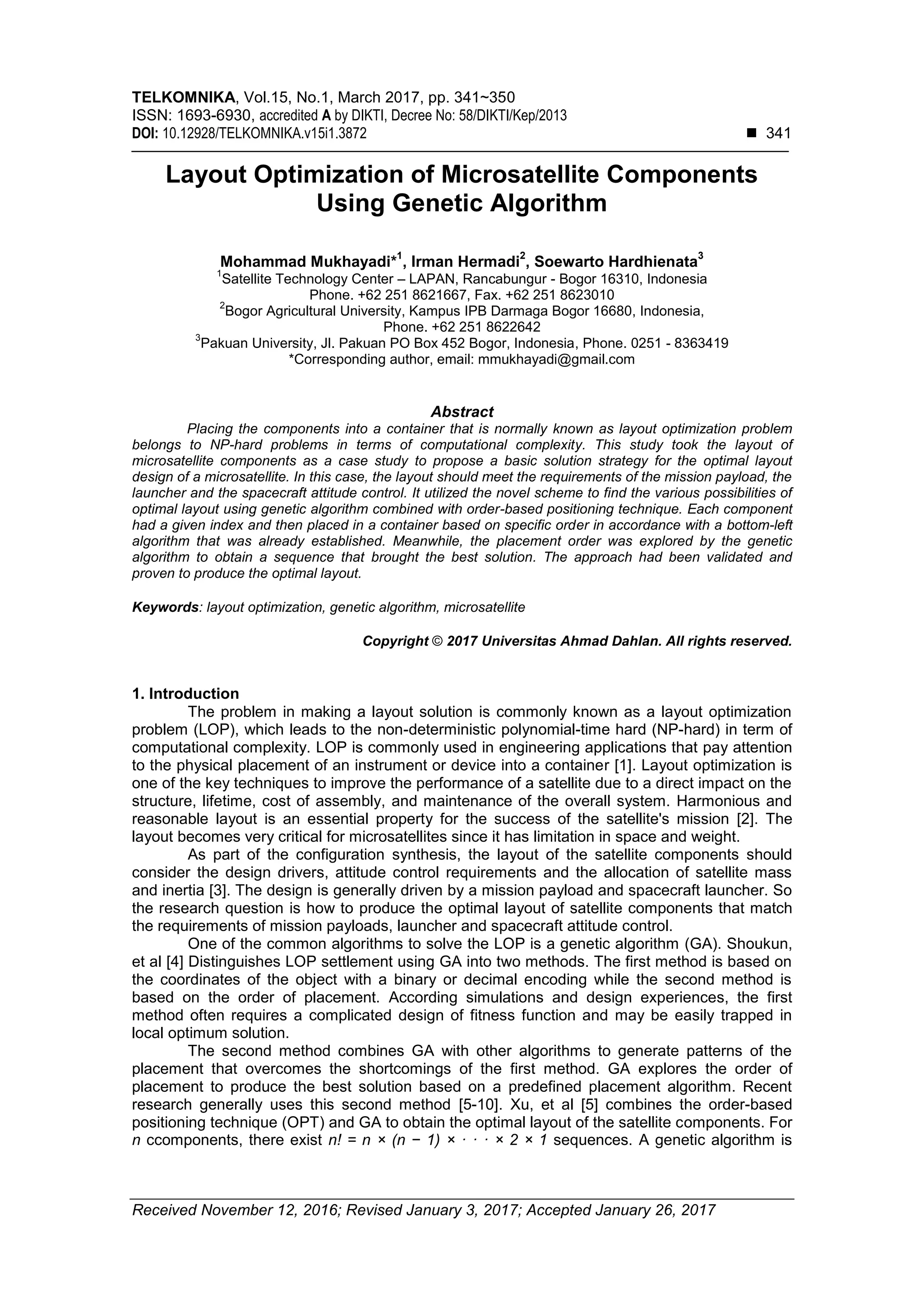Layout Optimization Of Microsatellite Components Using Genetic Algorithm Pdf