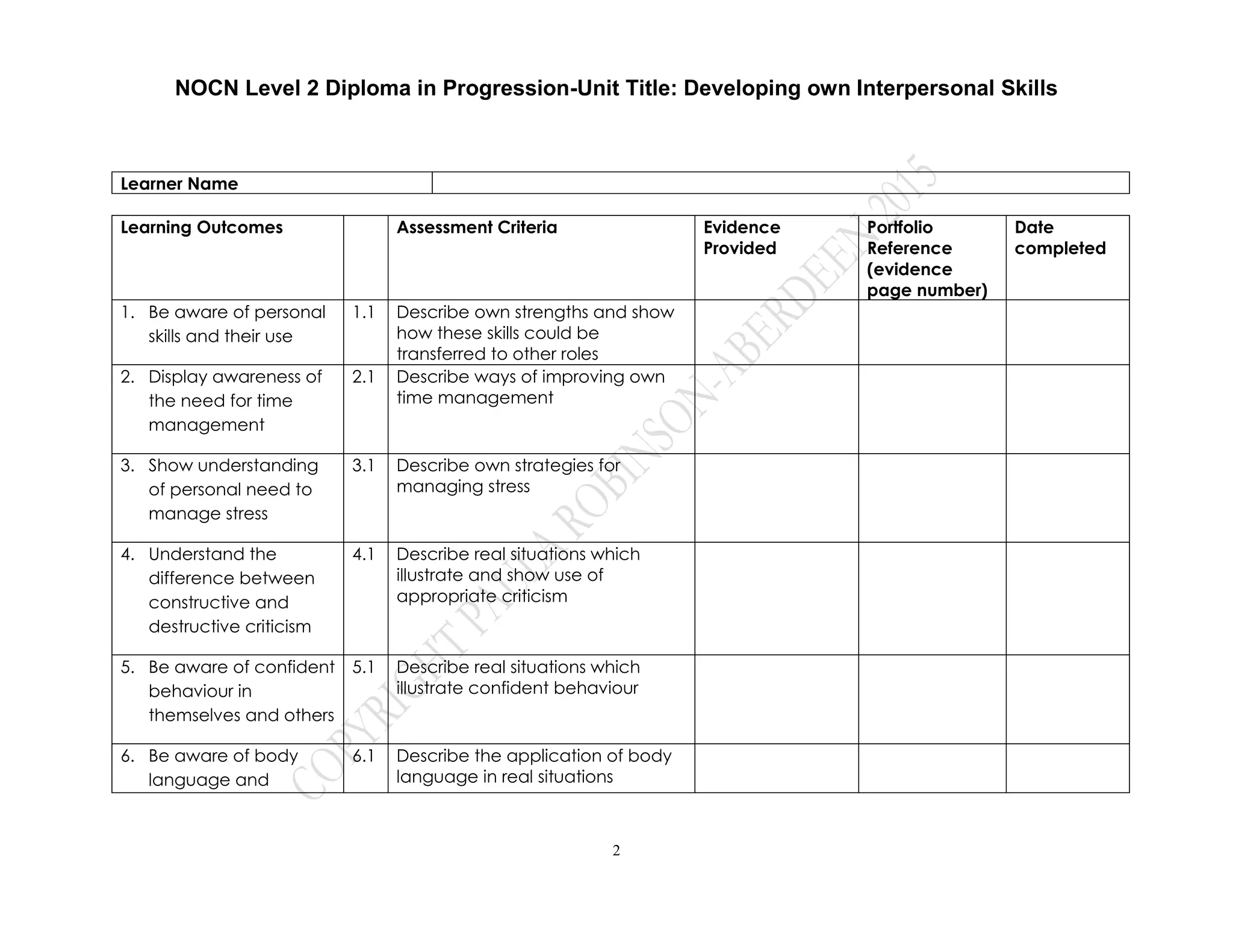 Learner portfolio developing own interpersonal skills | PDF