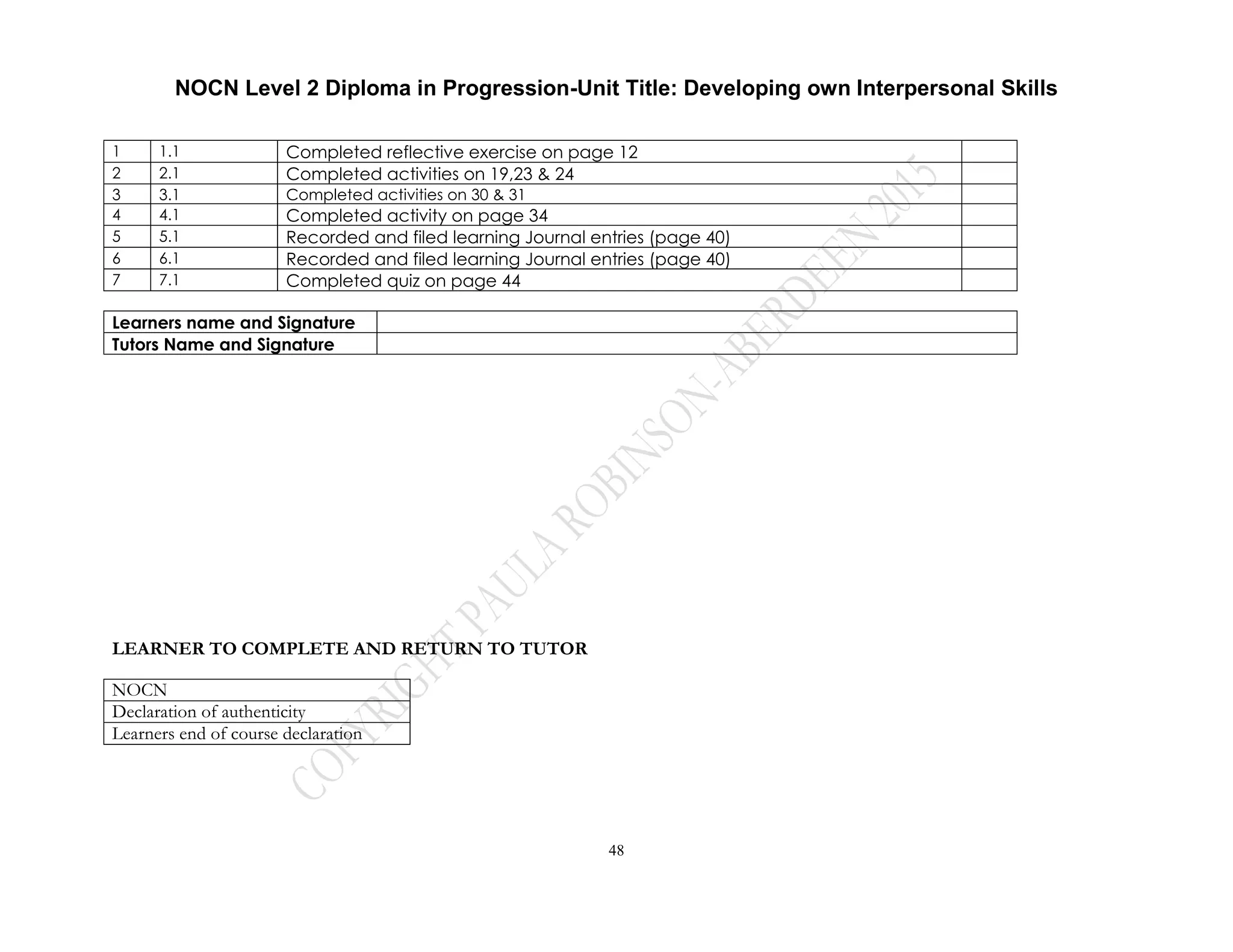 Learner portfolio developing own interpersonal skills | PDF