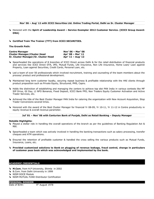 Resume Arvinder Singh | DOC | Business Banking & Finance | Business