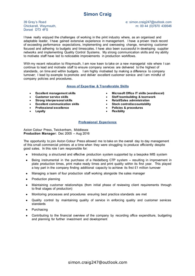 simon craig cv 2016 updated | PDF