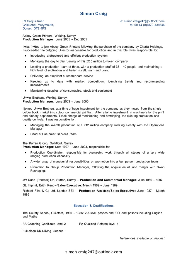 simon craig cv 2016 updated | PDF