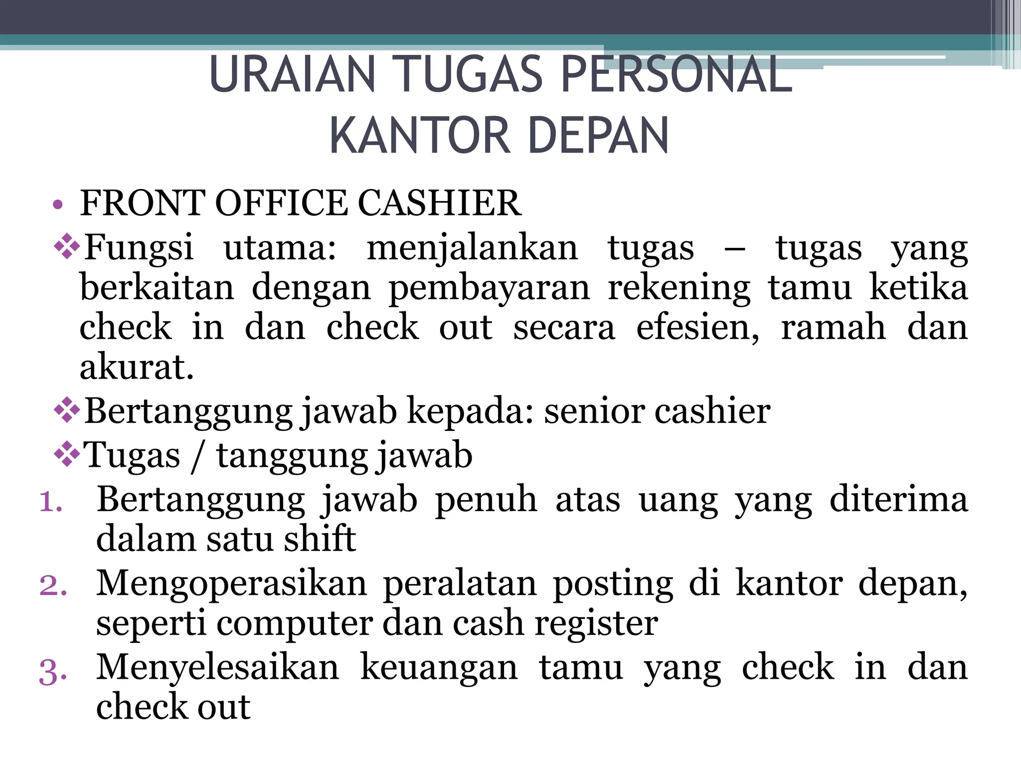 materi Front-Office HOSPITALITY RECEPTION | PPT