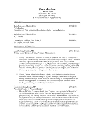 Dawn Mendoza CV 2016 | DOC