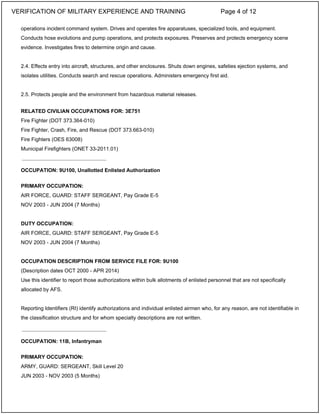 VERIFICATION OF MILITARY EXPERIENCE AND TRAINING | PDF