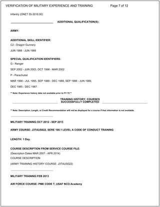 VERIFICATION OF MILITARY EXPERIENCE AND TRAINING | PDF