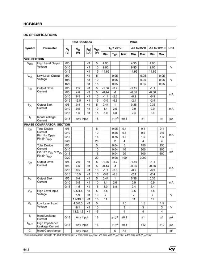4046.pdf Datasheet de 4046 para revisión de características de IC PLL | PDF