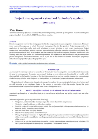 Project management – standard for today´s modern company | PDF