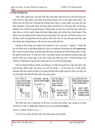 Báo cáo ATTT CÁC DẠNG TẤN CÔNG SQL INJECTION | PDF