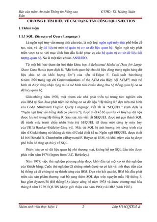 Báo cáo ATTT CÁC DẠNG TẤN CÔNG SQL INJECTION | PDF