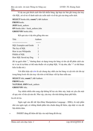 Báo cáo ATTT CÁC DẠNG TẤN CÔNG SQL INJECTION | PDF