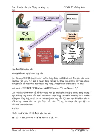 Báo cáo ATTT CÁC DẠNG TẤN CÔNG SQL INJECTION | PDF