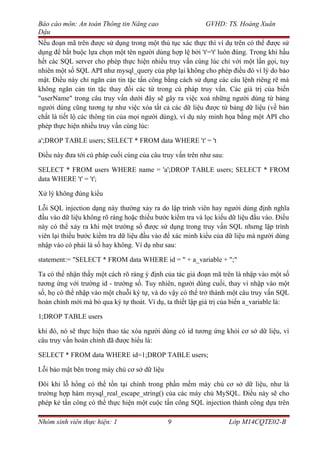 Báo cáo ATTT CÁC DẠNG TẤN CÔNG SQL INJECTION | PDF